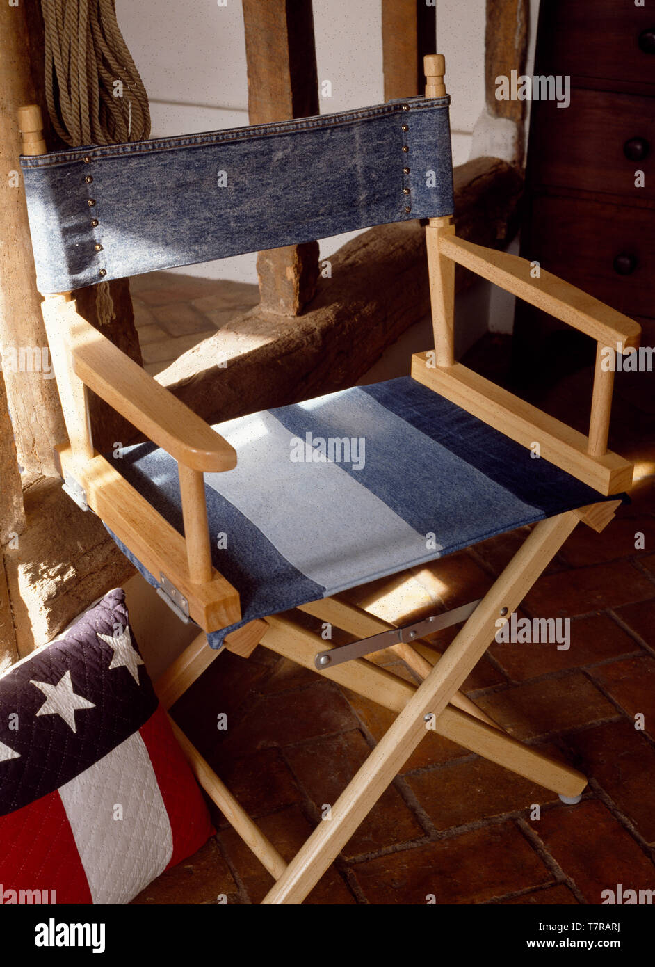 Newly renovated director's chair with new denim seat and back Stock ...