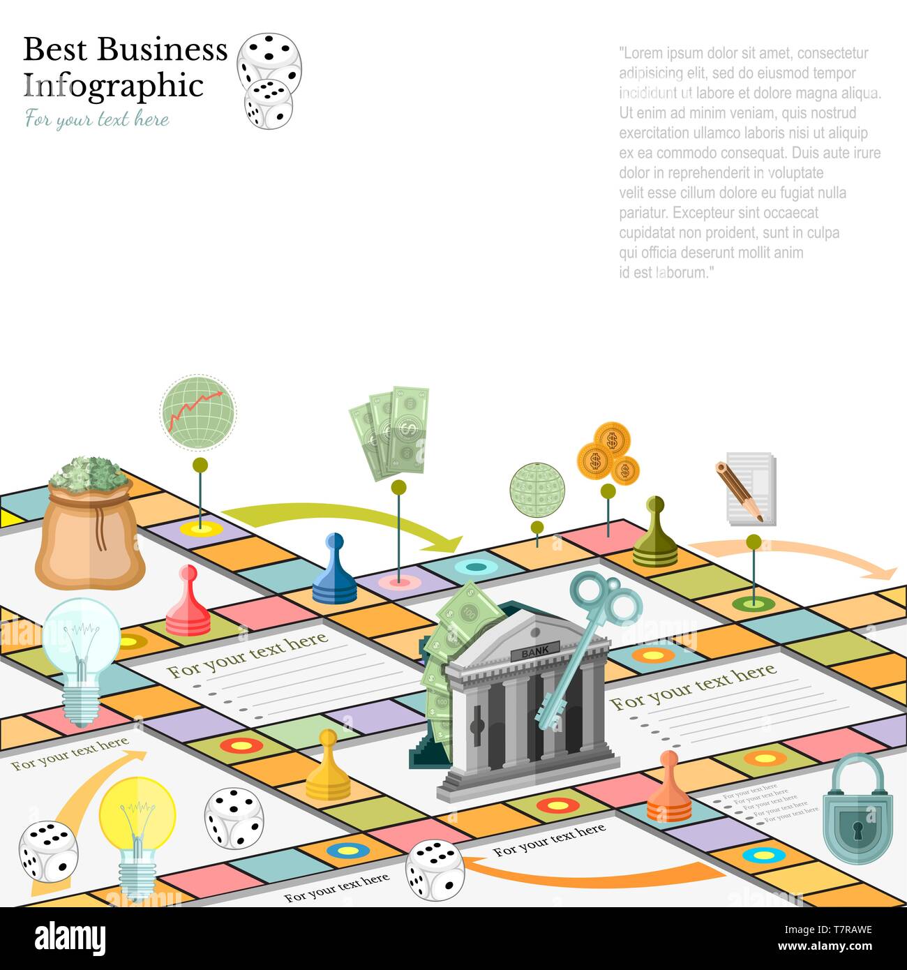 flat business infographic background with finanial board game game ...