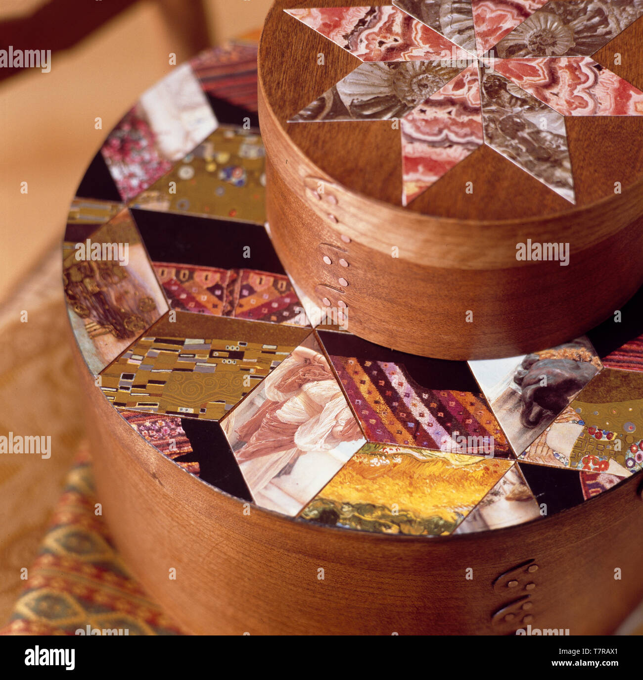 Shaker boxes with patchwork decoupage Stock Photo - Alamy