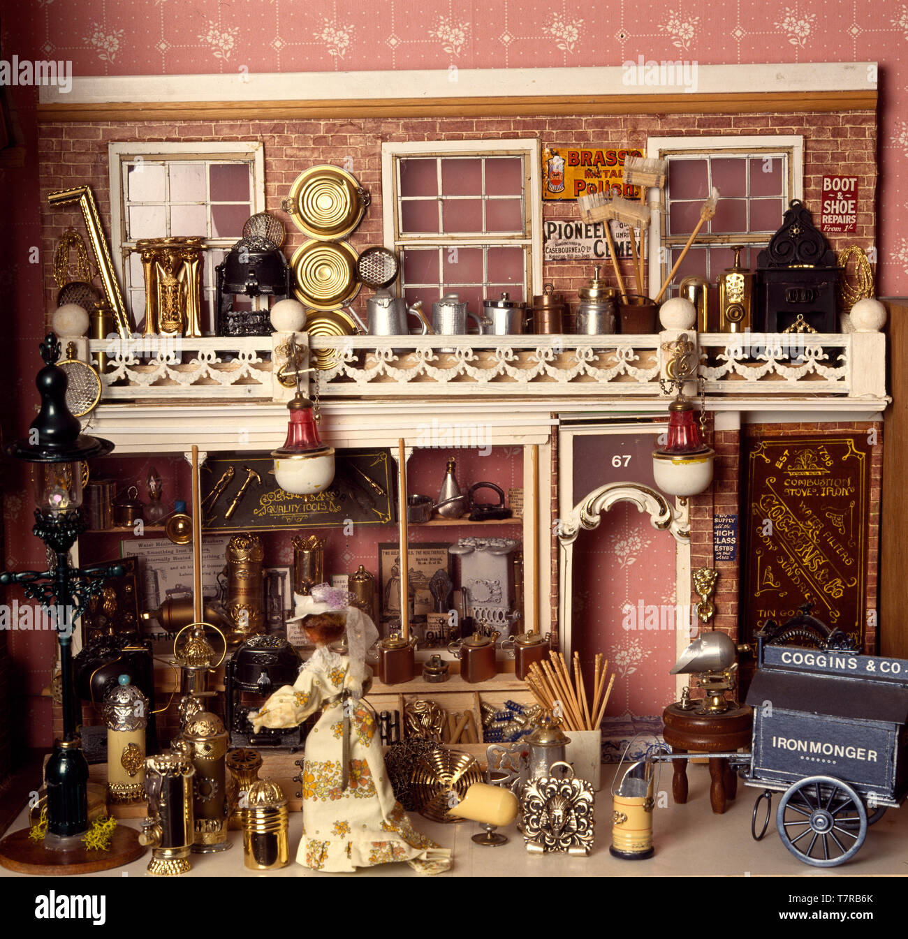 Close-up of a miniature Victorian ironmonger's shop Stock Photo - Alamy