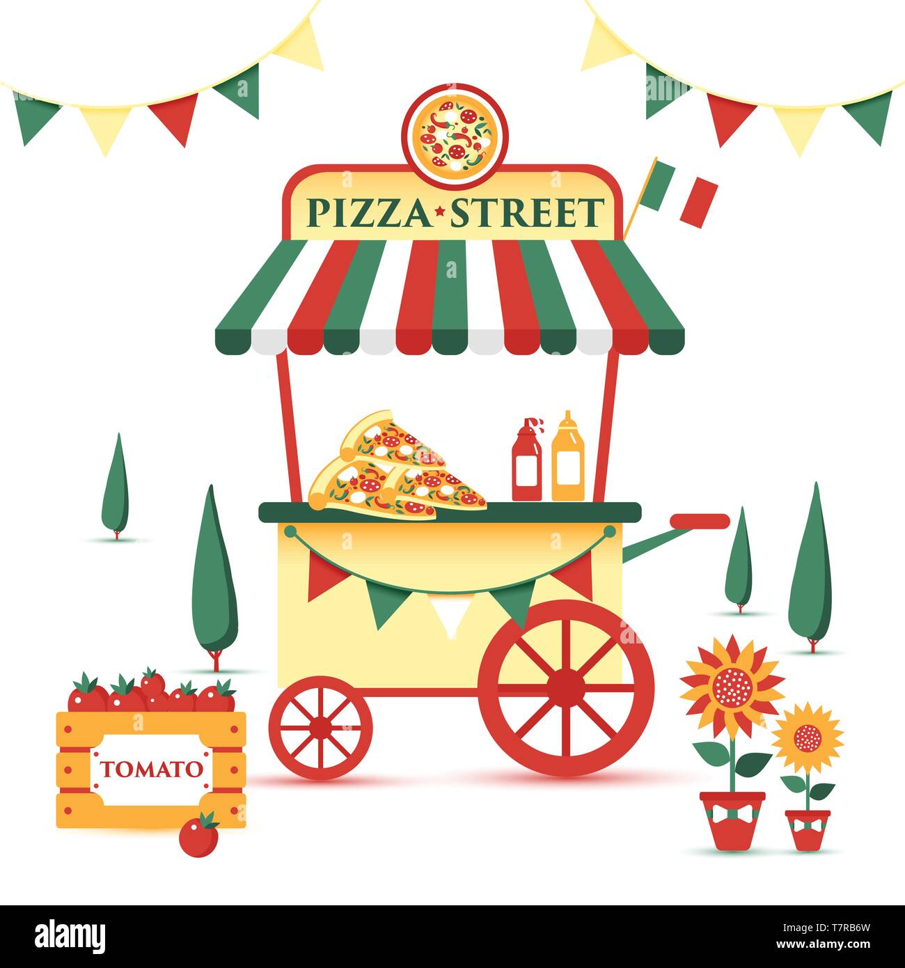 Pizza cart icon in cartoon style isolated on white background Stock ...