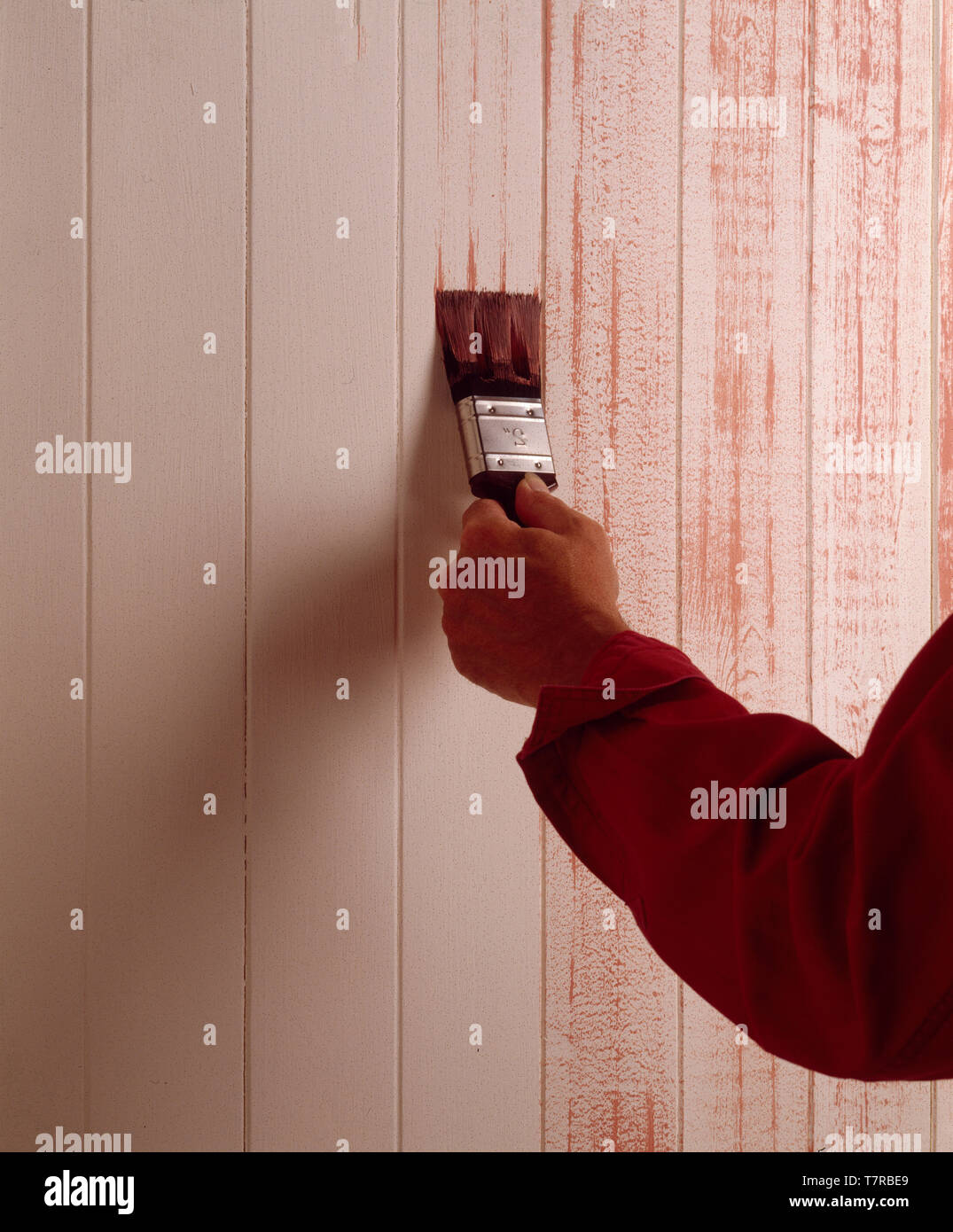 Using wide paintbrush to create streaking effect on wall Stock Photo ...