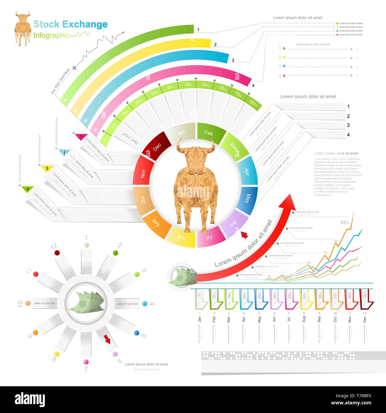 stock exchange infographic with bull.business template.diagram, number ...