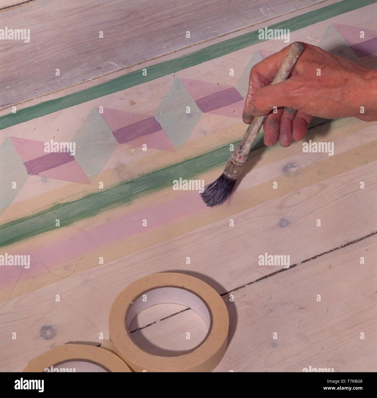 Hand painting line on wooden floor Stock Photo - Alamy