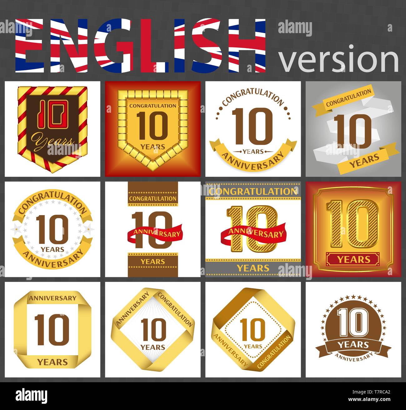 Set of number ten years (10 years) celebration design. Anniversary ...