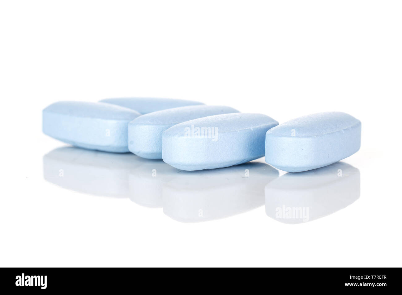 Group of five whole blue medical drug isolated on white background ...