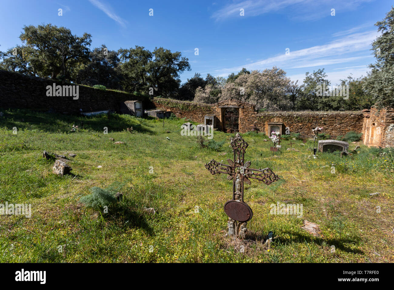 old abandoned cemetery on the outskirts of a village in extremadura ...
