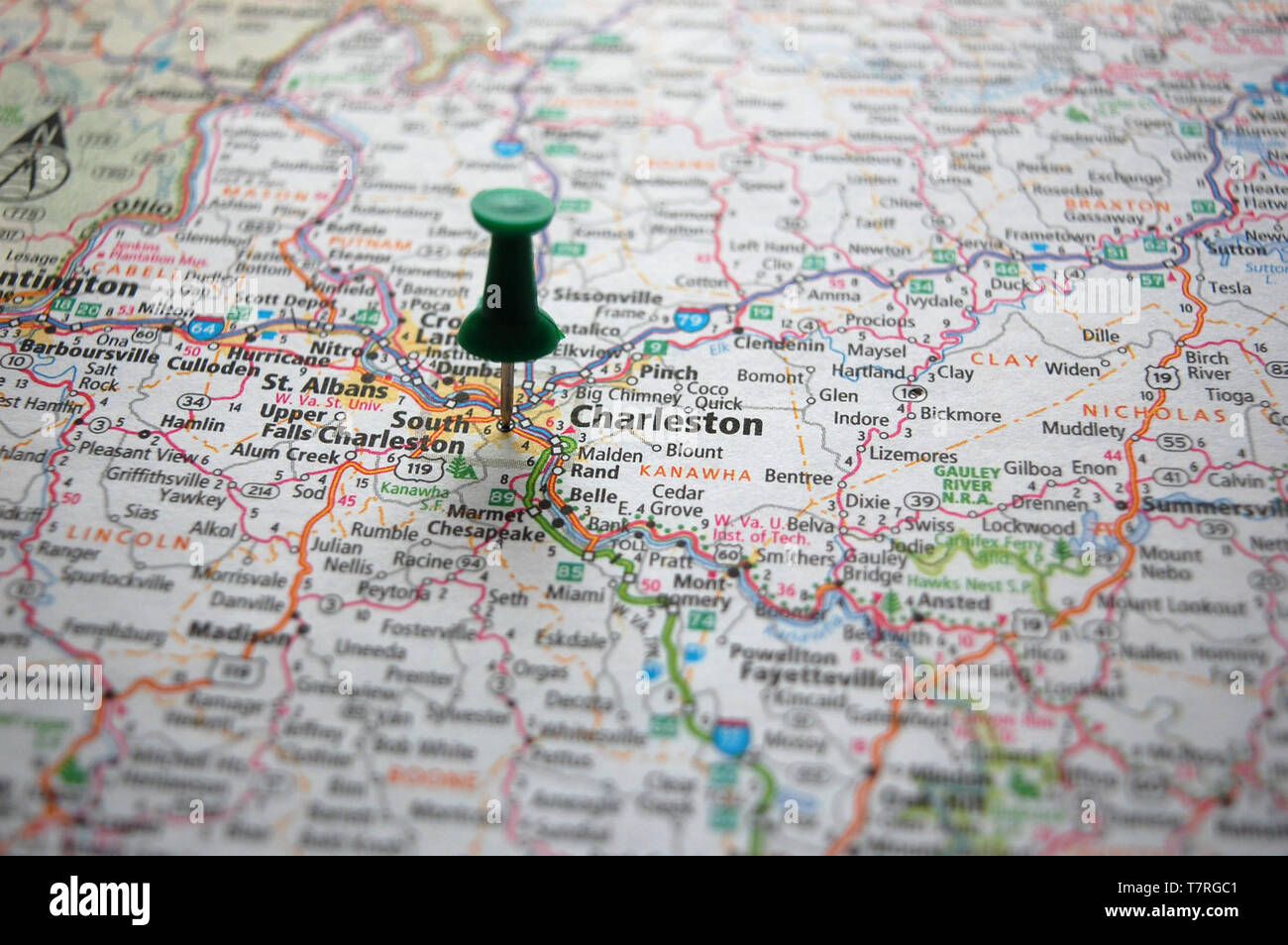 A map of Charleston, West Virginia marked with a push pin Stock Photo ...