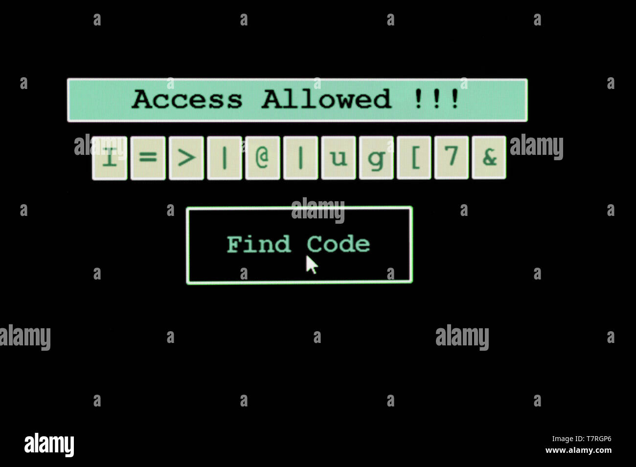 display of a computer with text Access Allowed and the code Stock Photo ...