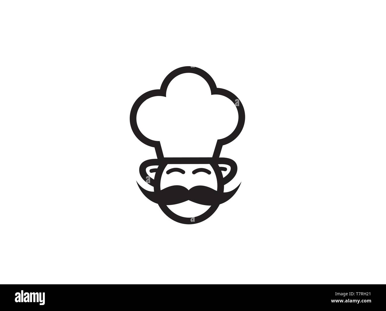 Cooker with big mustache smile and wear a big hat logo vector design ...