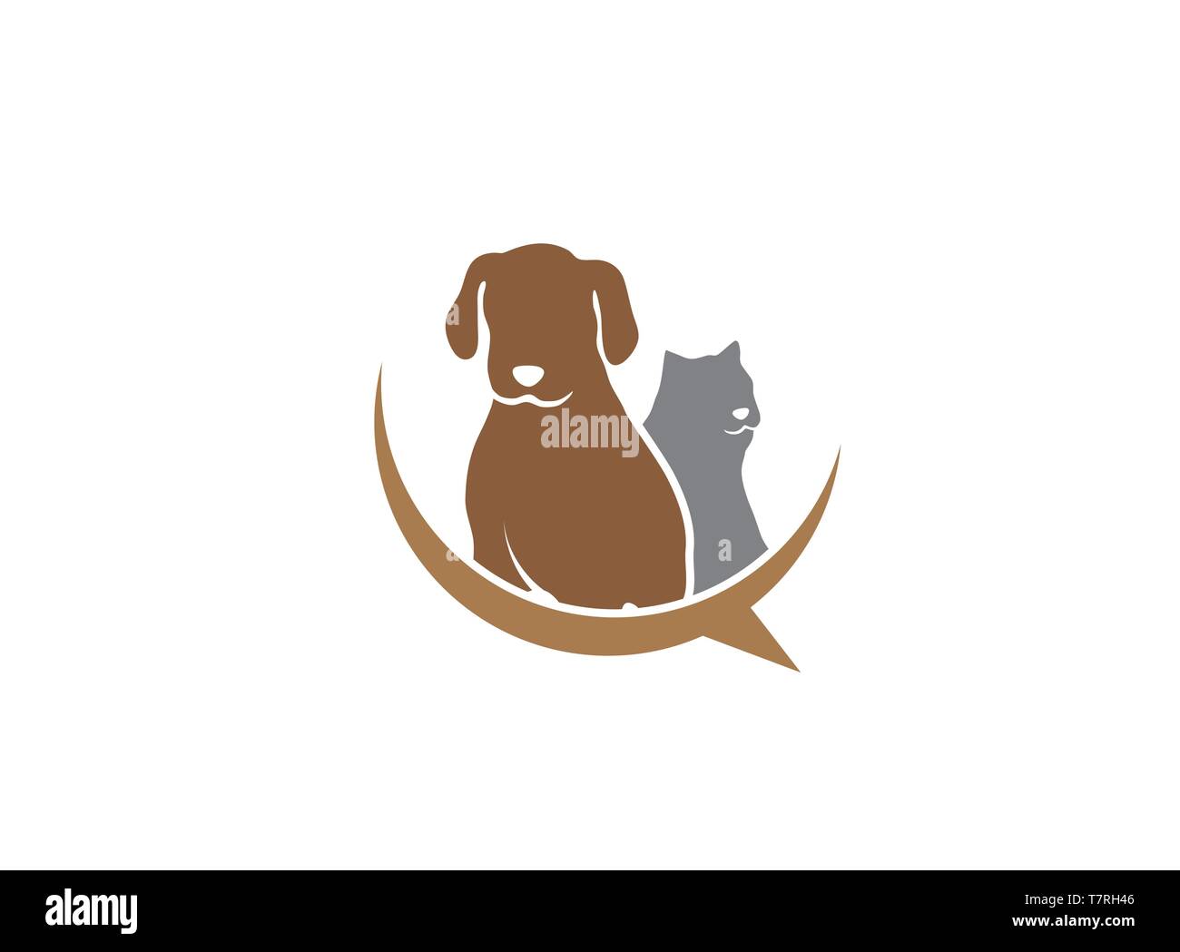 The dog beside cat a friendly pet family logo design illustration on ...