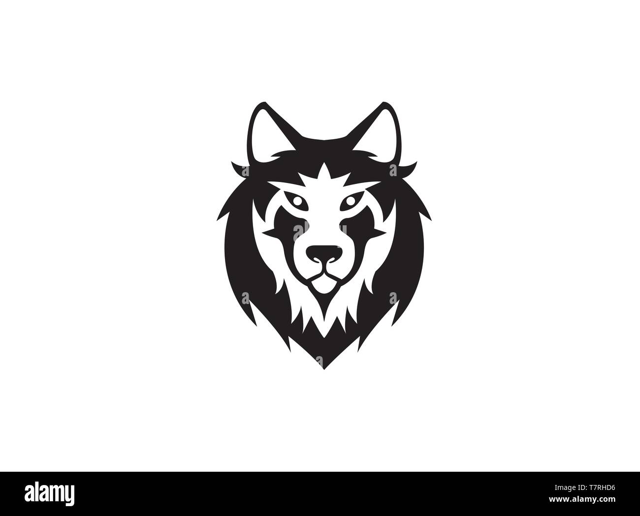 Wolf head and face looking in front for logo vector illustration on ...