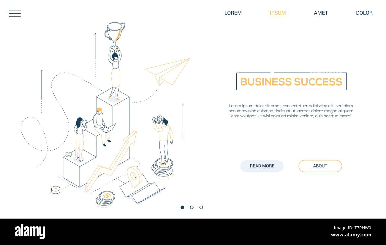 Business success - line design style isometric web banner on white ...