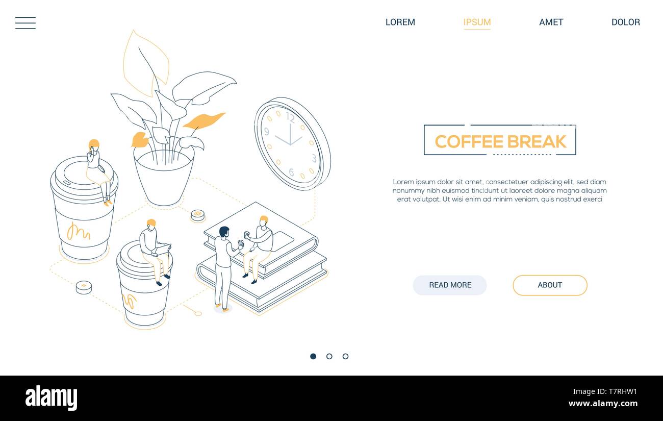 Coffee break - line design style isometric web banner on white ...
