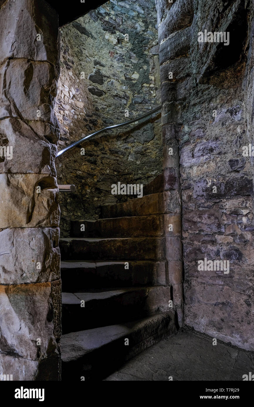 Stone steps inside the remains of Doune Castle in Scotland Stock Photo ...