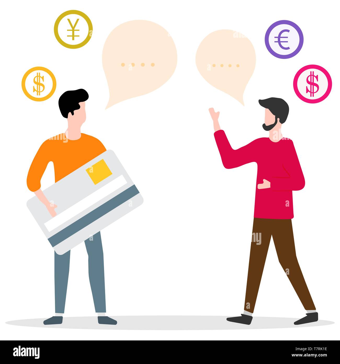 Vector illustration with man with bank card, male assistant helping ...