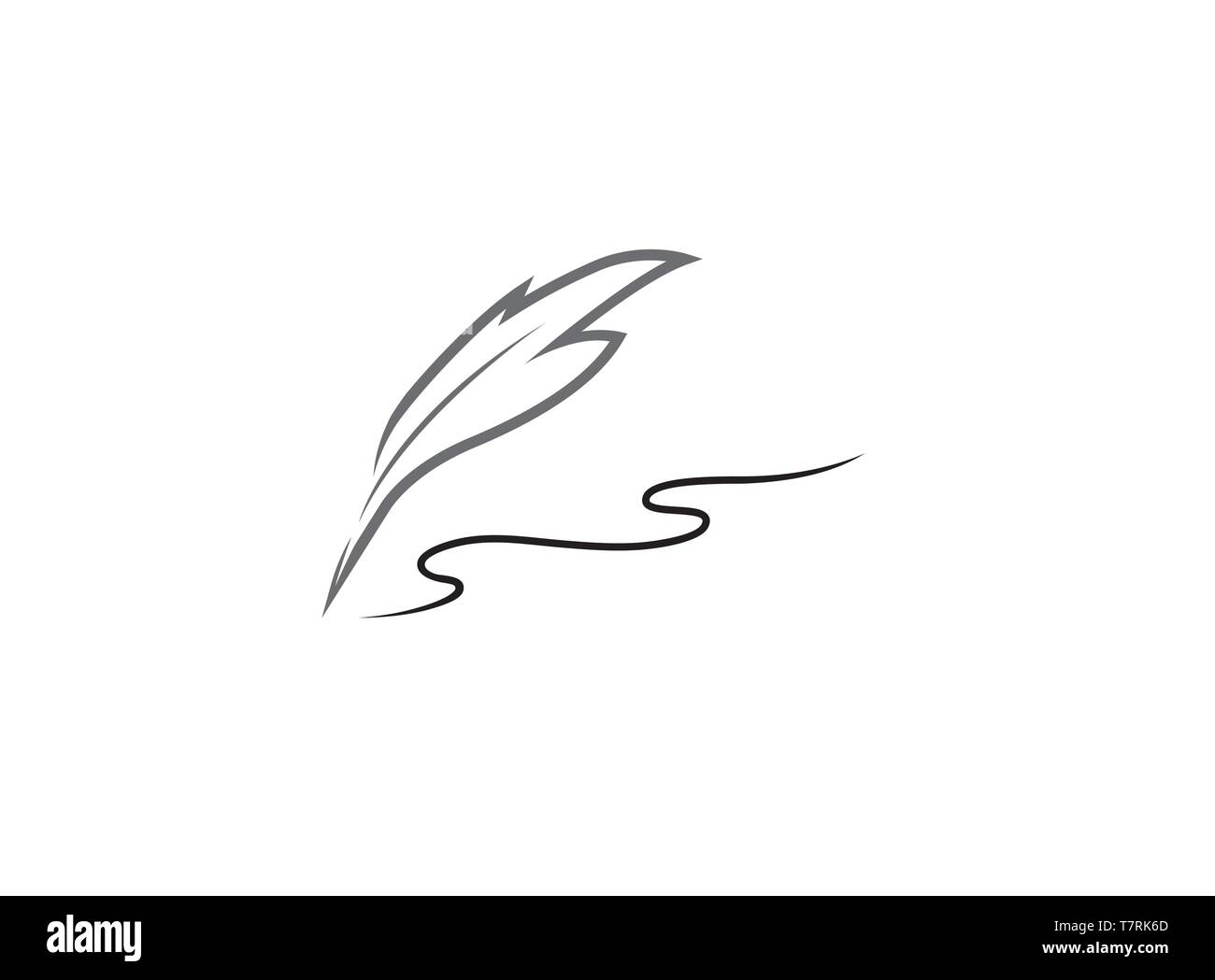 Quill Plume write a line logo design illustration on white background ...