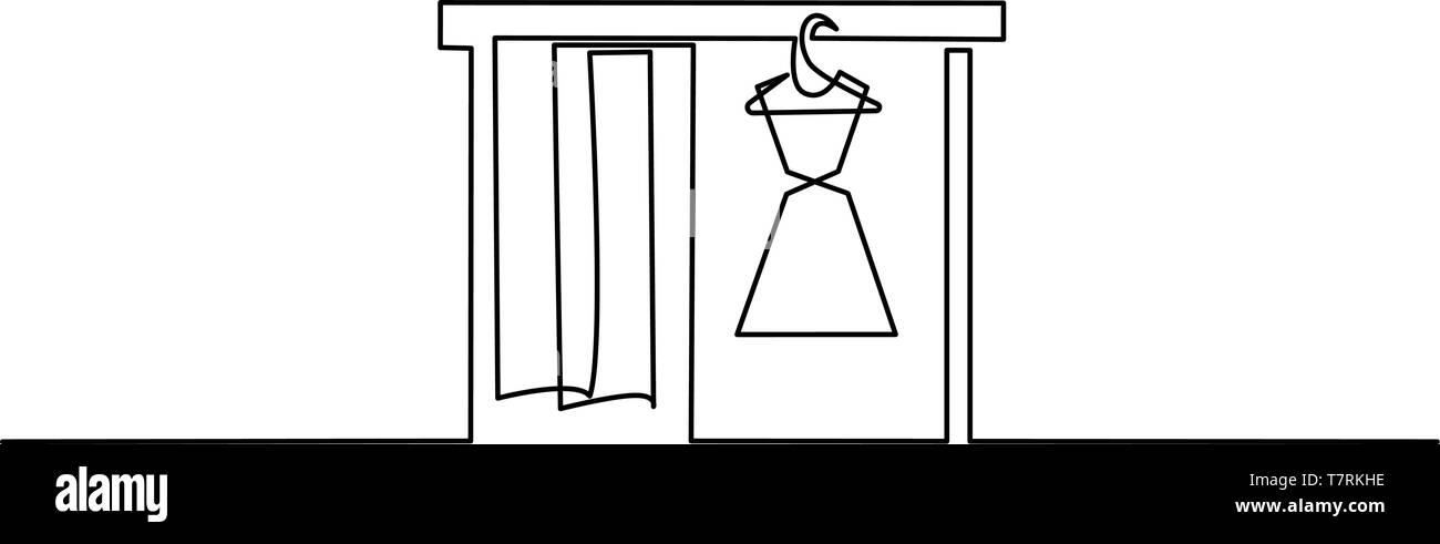 Continuous one line drawing. Fitting room icon on white background ...
