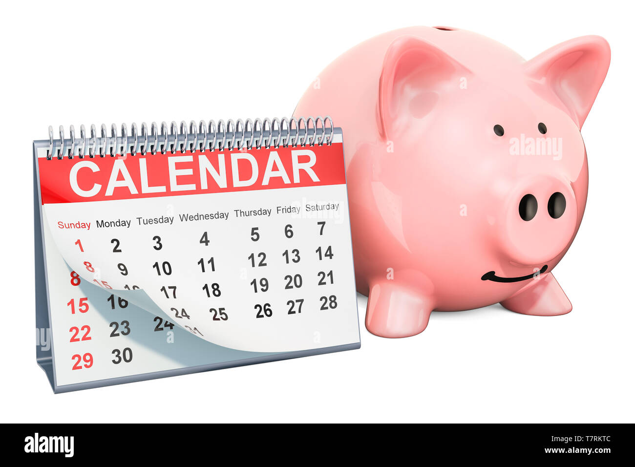 Desk calendar with piggy bank, 3D rendering isolated on white ...