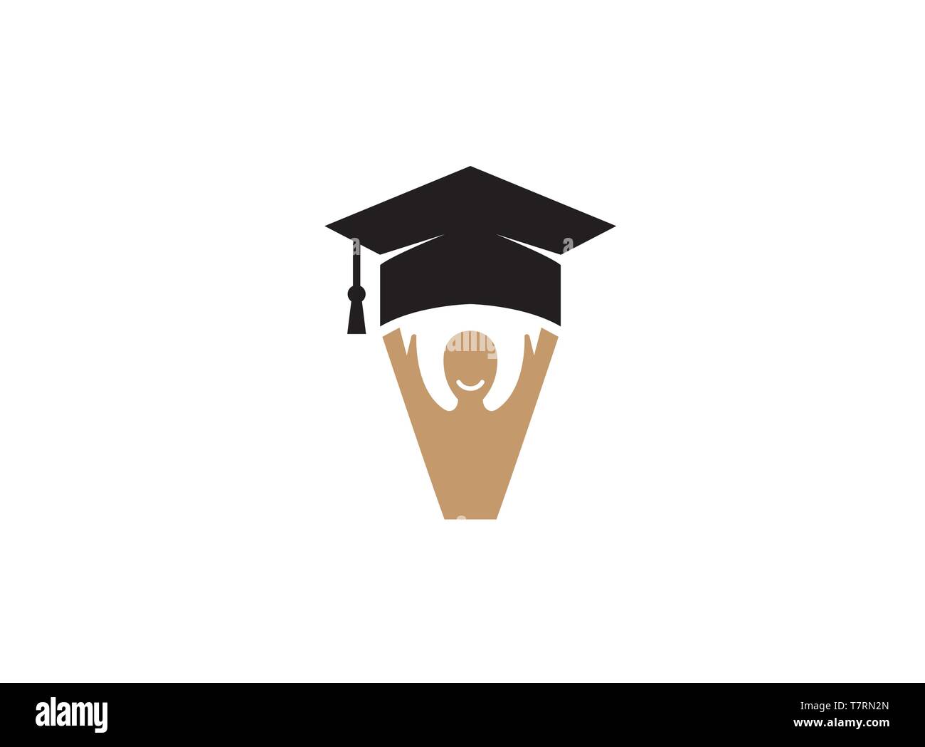 graduation hat and smile face with hands up logo Stock Vector Image ...