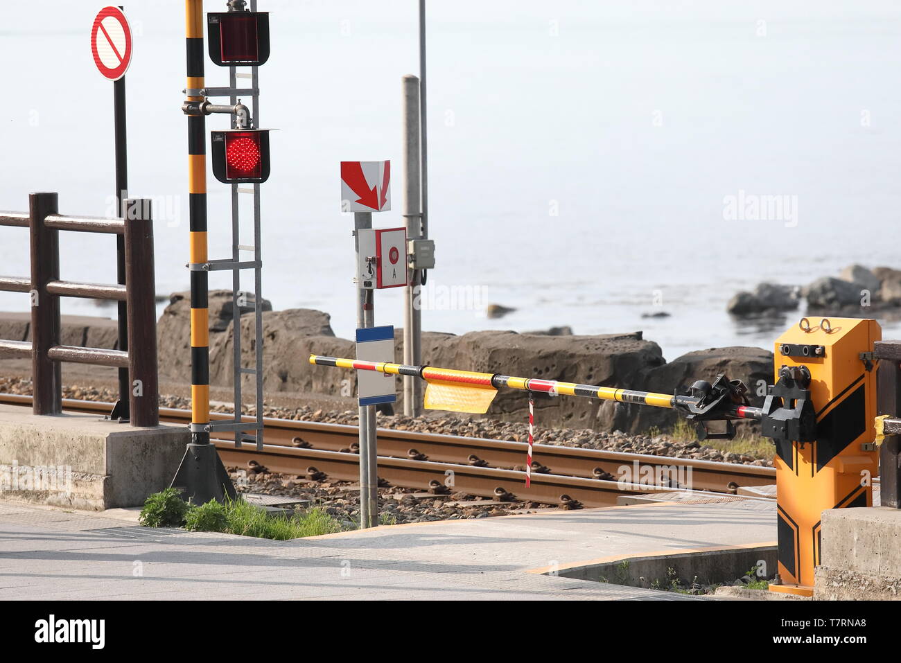 Train crossing in countryside Himi city Toyama Japan Stock Photo - Alamy