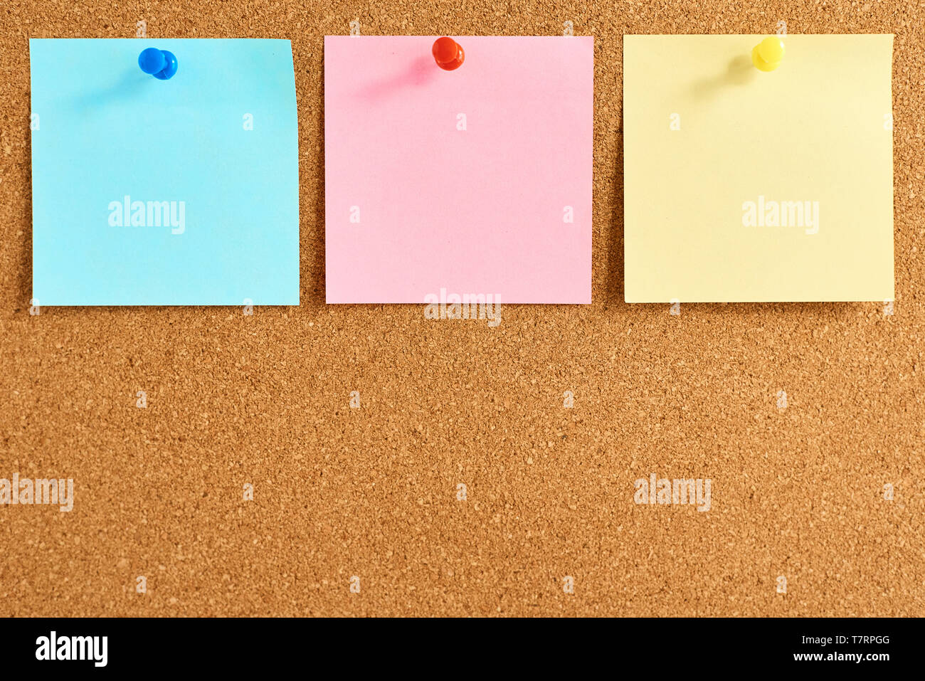 Cork board with pinned colored blank notes Stock Photo - Alamy