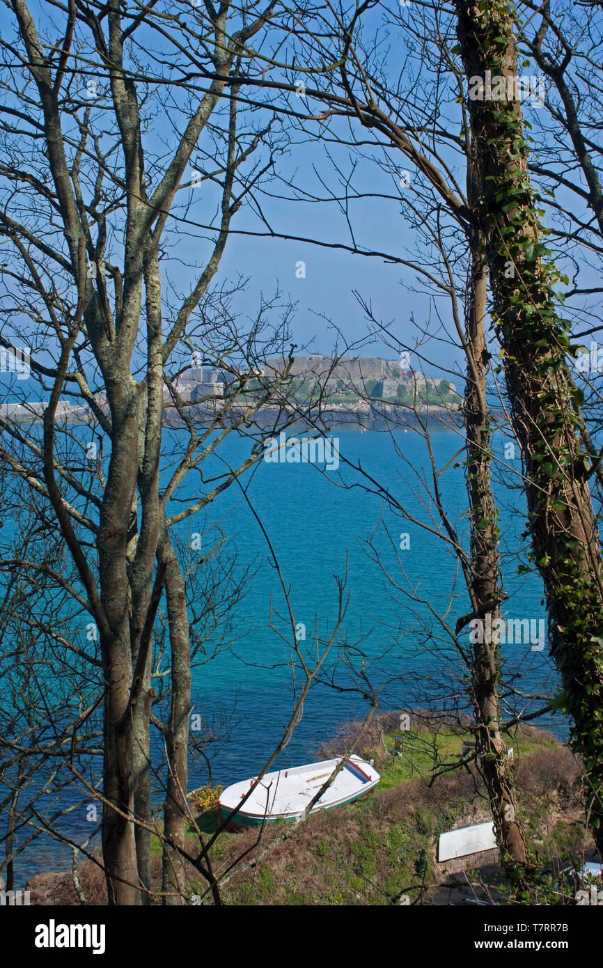 Channel Islands. Guernsey. St. Peter Port . Distant view of Castle ...