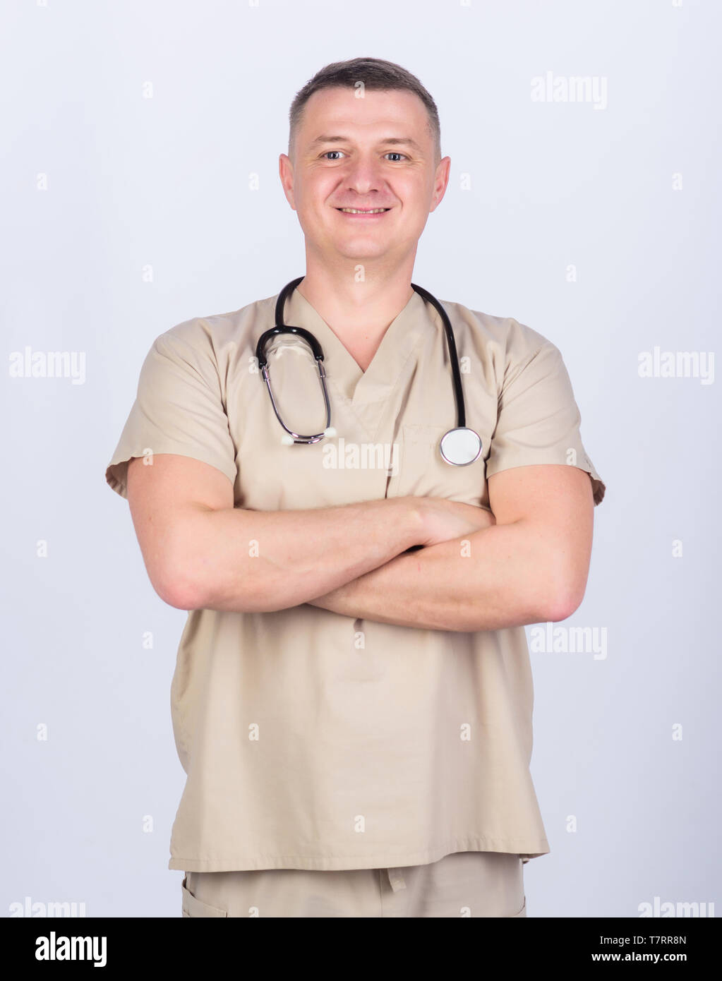 Man doctor with stethoscope physician uniform. Medicine and health care ...