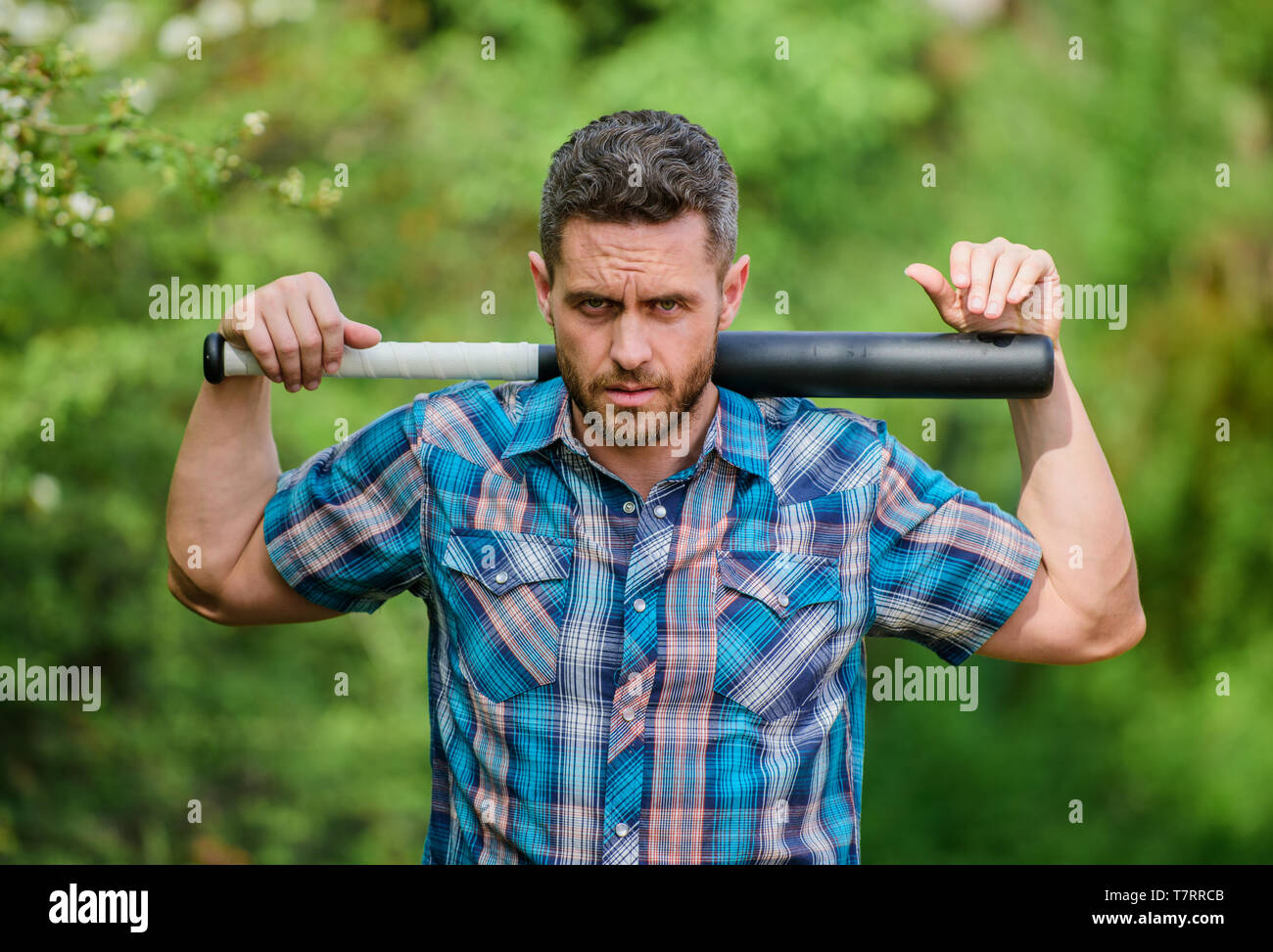 aggression and anger. full of energy. unshaven muscular man fighting ...