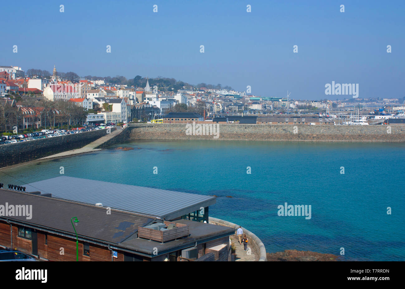 Channel Islands. Guernsey. St. Peter Port. View of city with Havelet ...