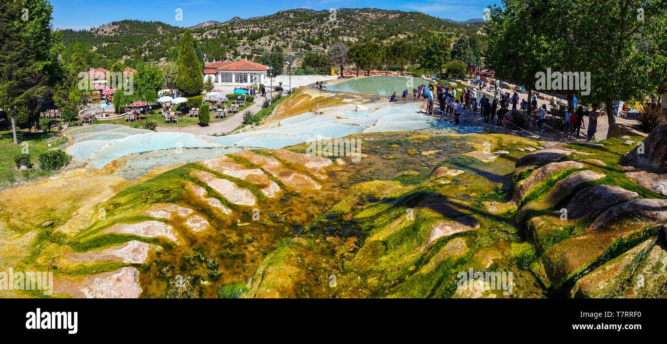 Karahayit town with red springs, near Pamukkale, tourist destination ...