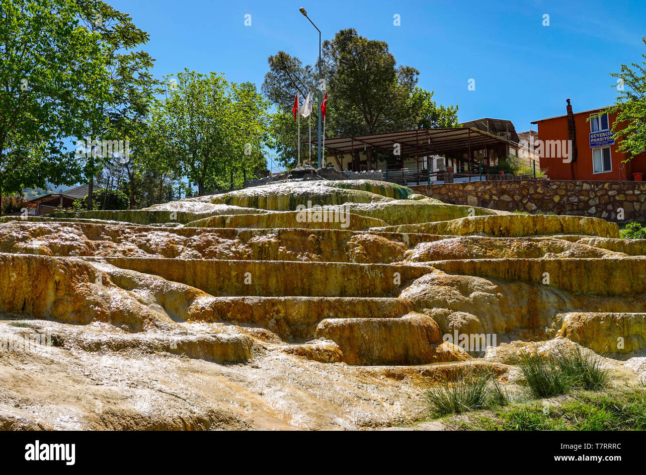 Karahayit town with red springs, near Pamukkale, tourist destination ...