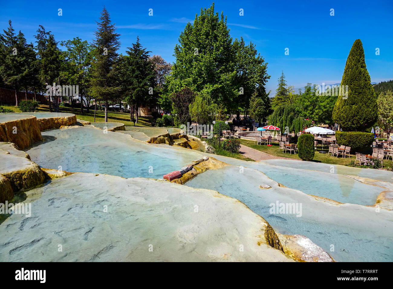 Karahayit town with red springs, near Pamukkale, tourist destination ...