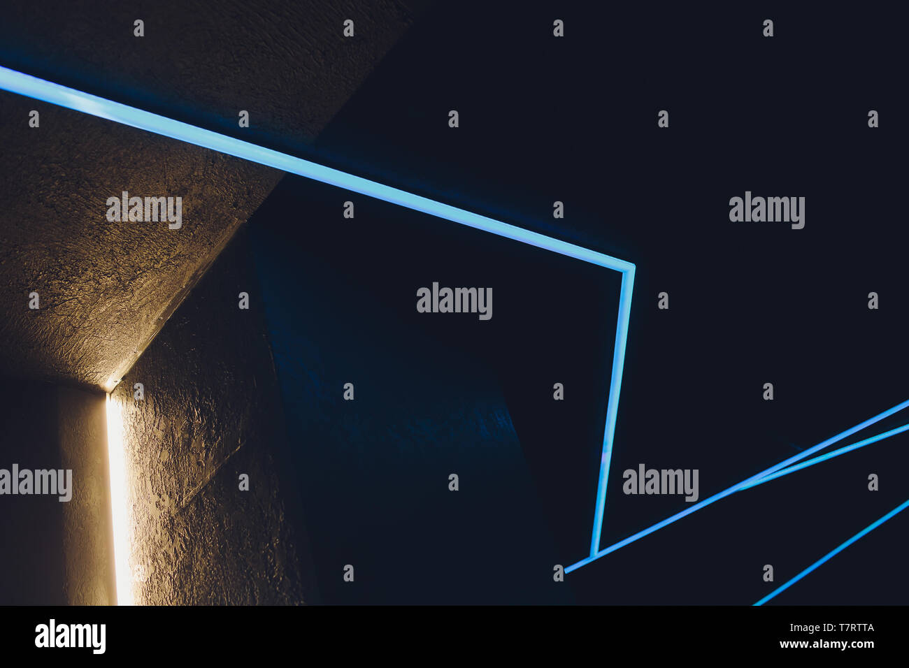 Abstract contemporary architecture background, ceiling lighting corner ...