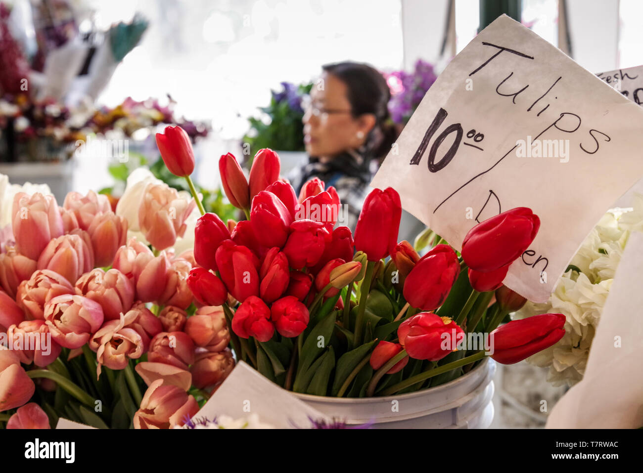 Beautiful tulips for sale in famous Pike Place Market in Seattle, USA ...