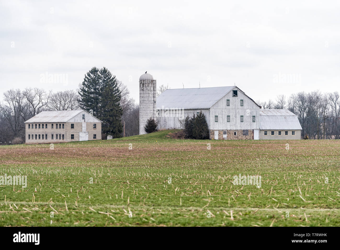 Mechanicsburg, USA - April 6, 2018: Rural Pennsylvania farm countryside ...
