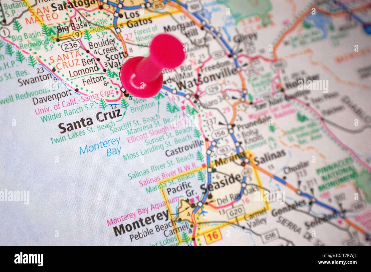A map of Santa Cruz, California marked with a push pin Stock Photo - Alamy