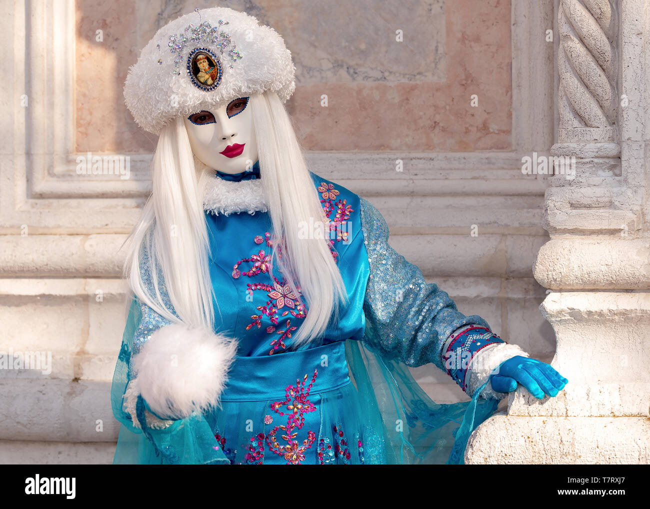 Reveller In Traditional Elaborate Mask And Costume At Venice Carnival ...