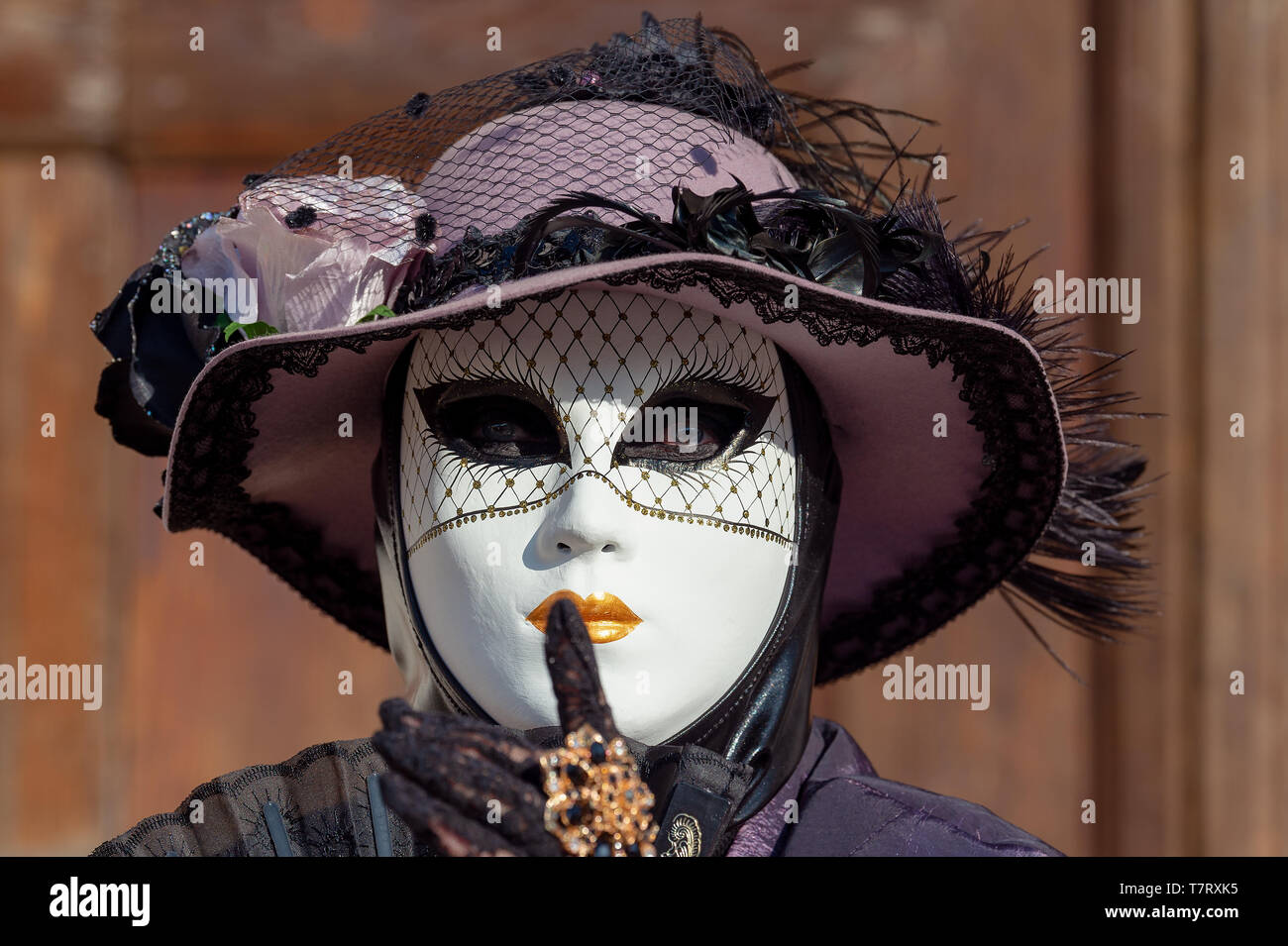 Reveller In Traditional Elaborate Mask And Costume At Venice Carnival ...