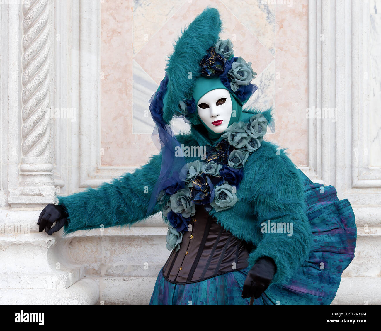 Reveller In Traditional Elaborate Mask And Costume At Venice Carnival ...