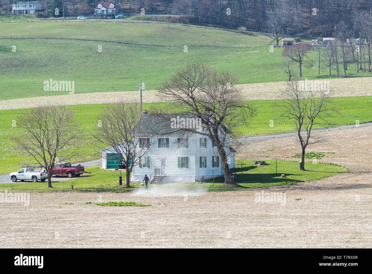 Thurmont, USA - April 8, 2018: Rural Maryland farm countryside mountain ...