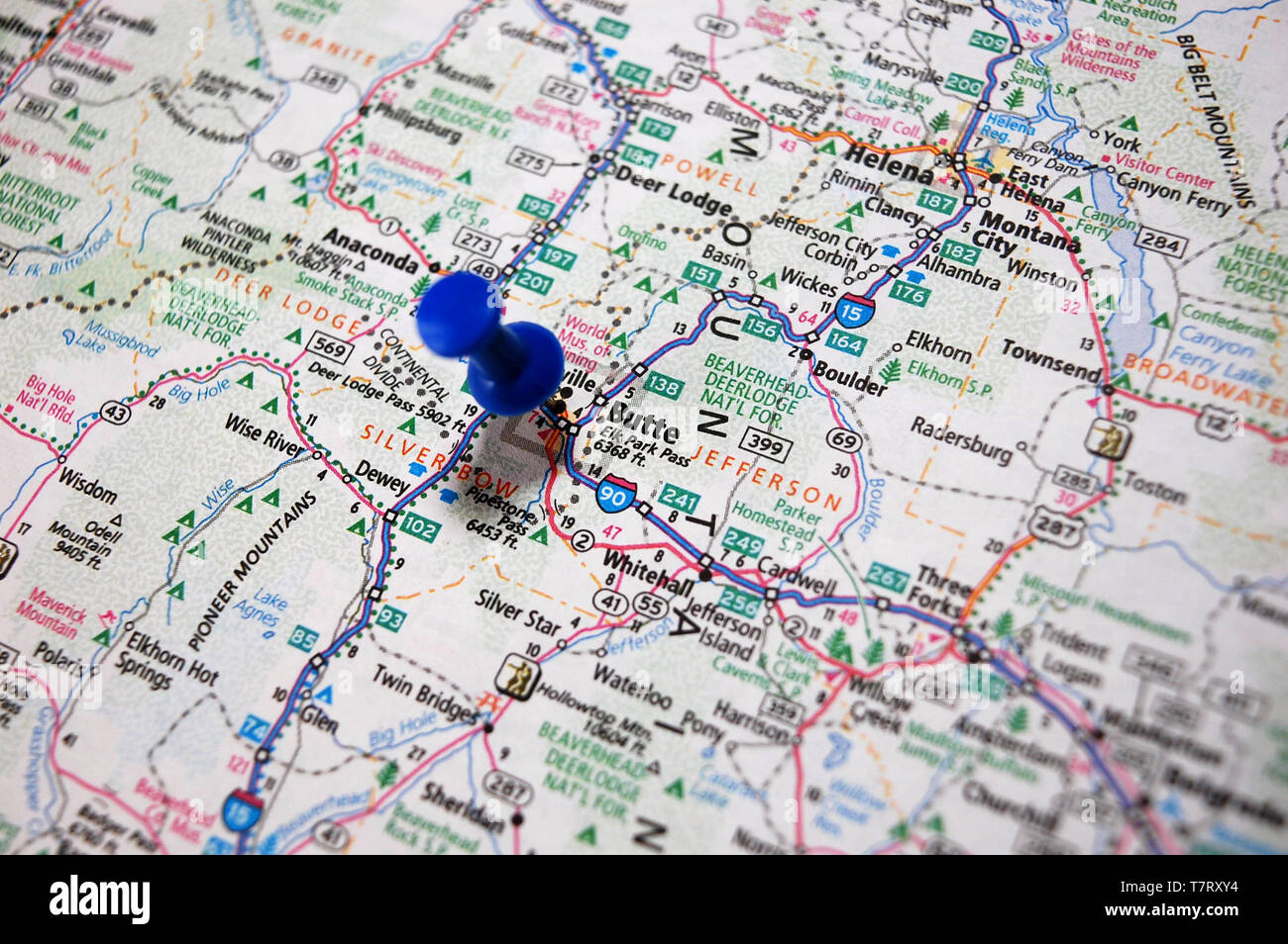A map of Butte, Montana marked with a push pin Stock Photo - Alamy