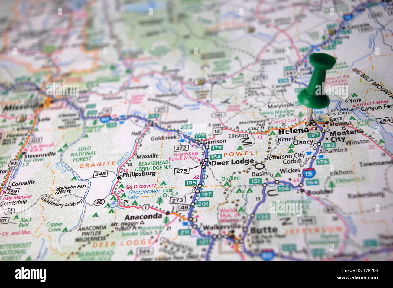 A map of Helena, Montana marked with a push pin Stock Photo - Alamy