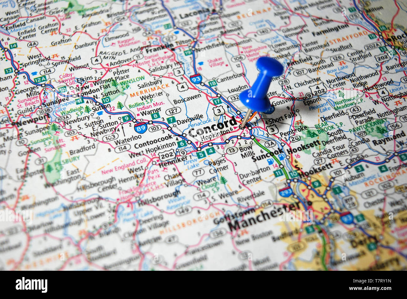 A map of Concord, New Hampshire marked with a push pin Stock Photo - Alamy