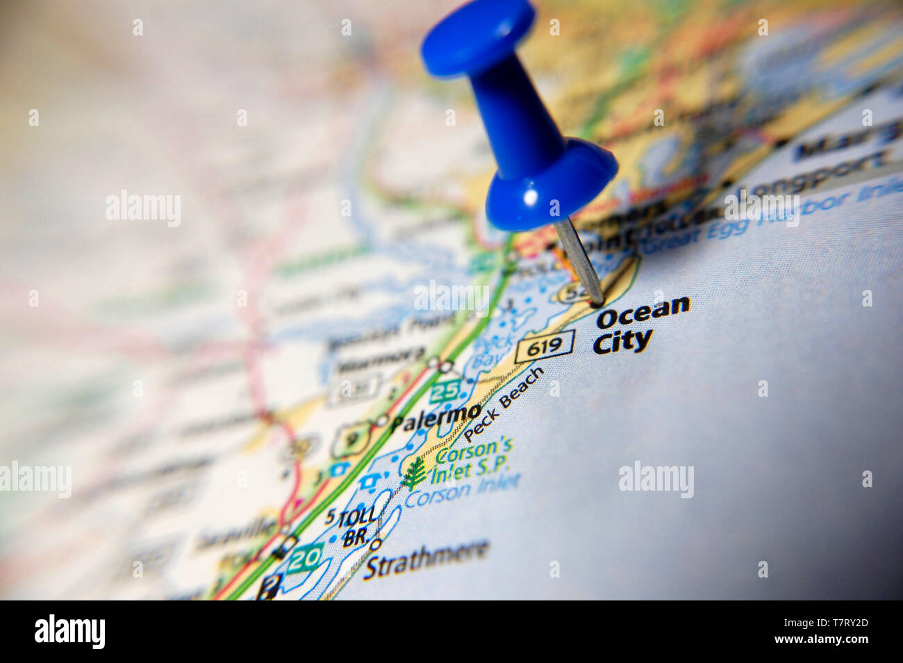 A map of Ocean City, New Jersey marked with a push pin Stock Photo - Alamy