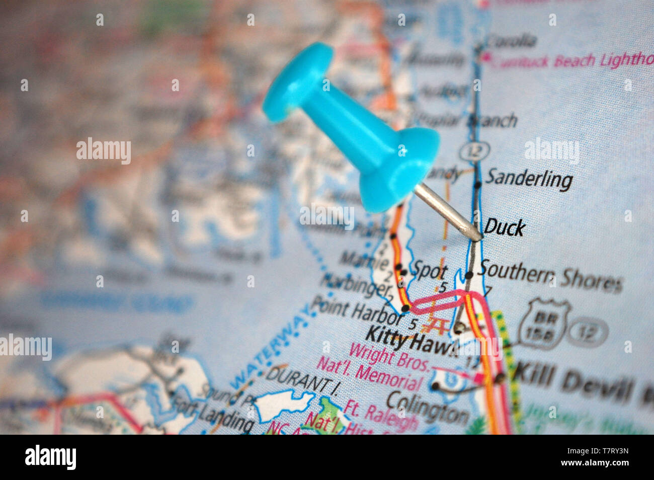 A map of Duck, North Carolina marked with a push pin Stock Photo - Alamy