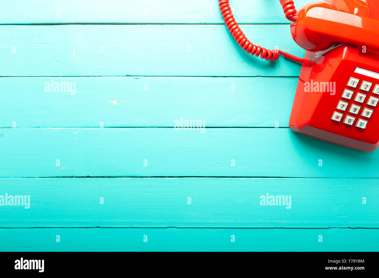 Classic red telephone receiver, waiting phone call, Retro telephone on ...