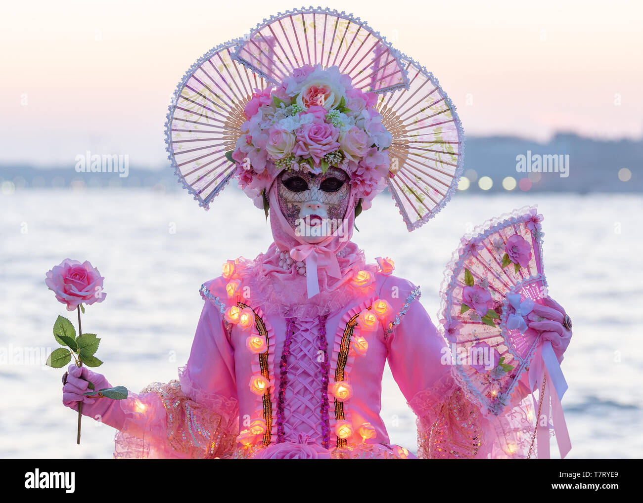 Reveller In Traditional Elaborate Mask And Costume At Venice Carnival ...
