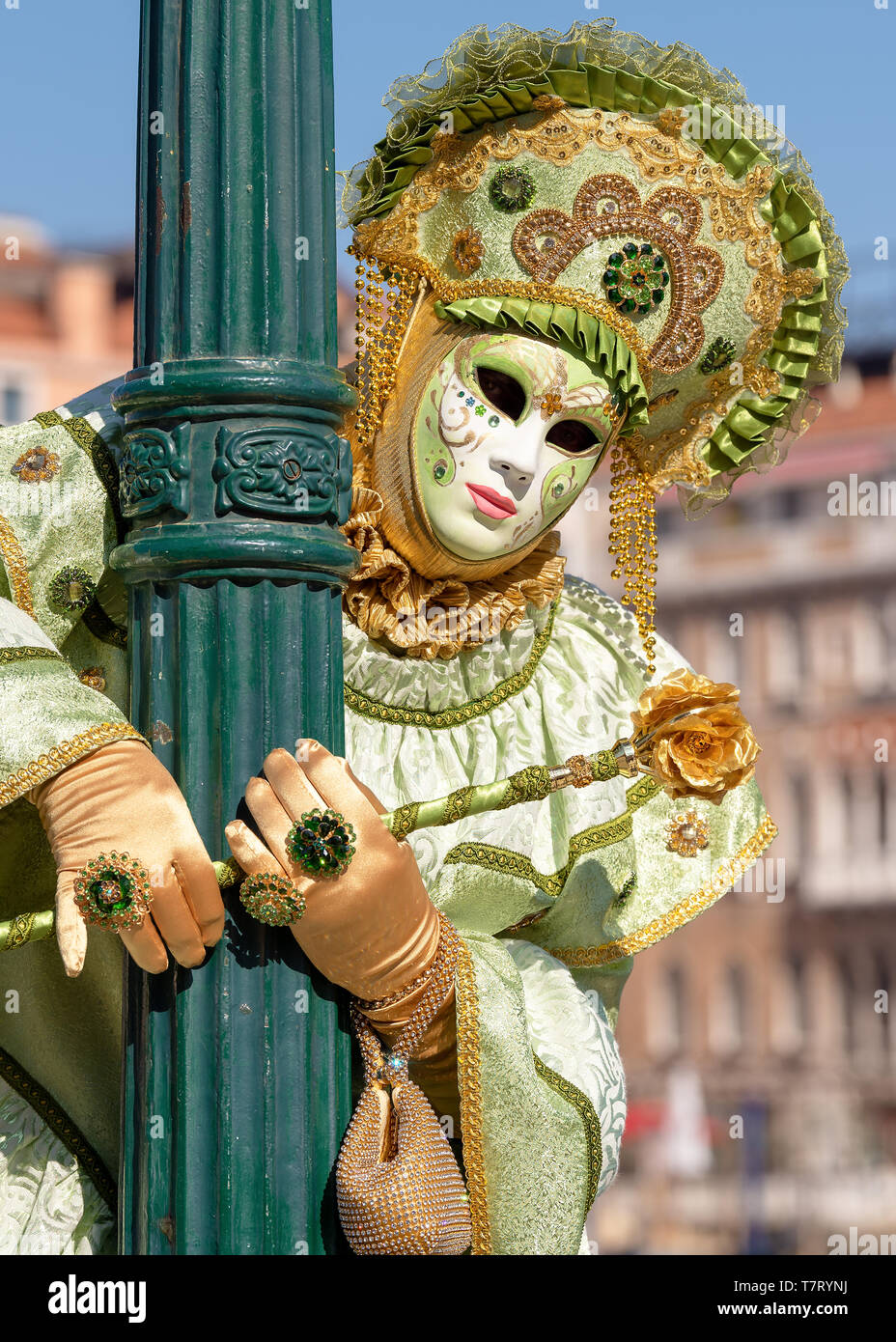 Reveller In Traditional Elaborate Mask And Costume At Venice Carnival ...