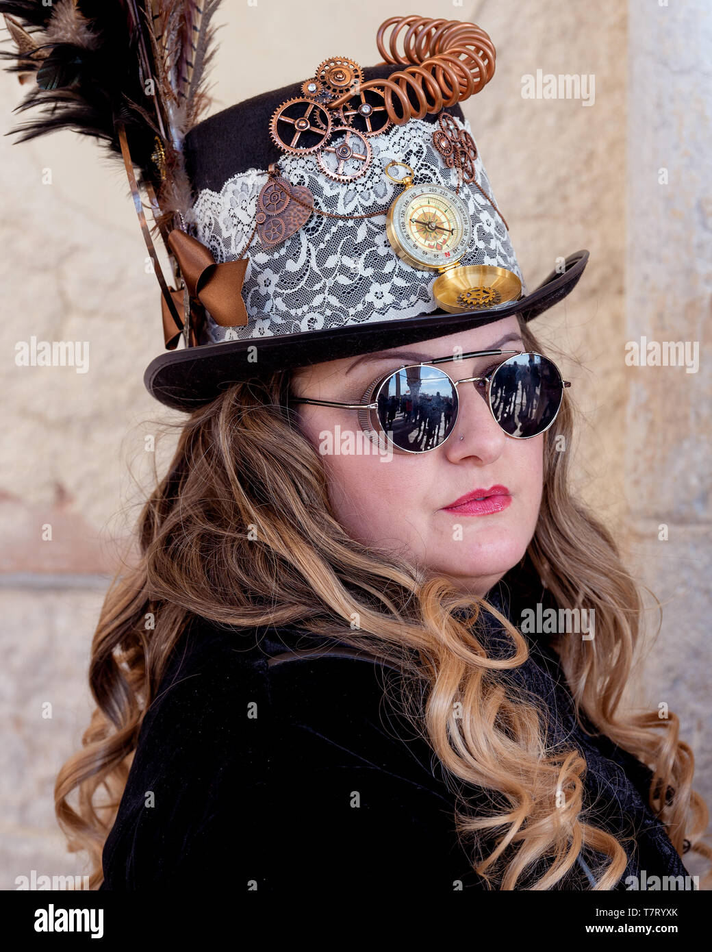 Reveller In Traditional Elaborate Mask And Costume At Venice Carnival ...